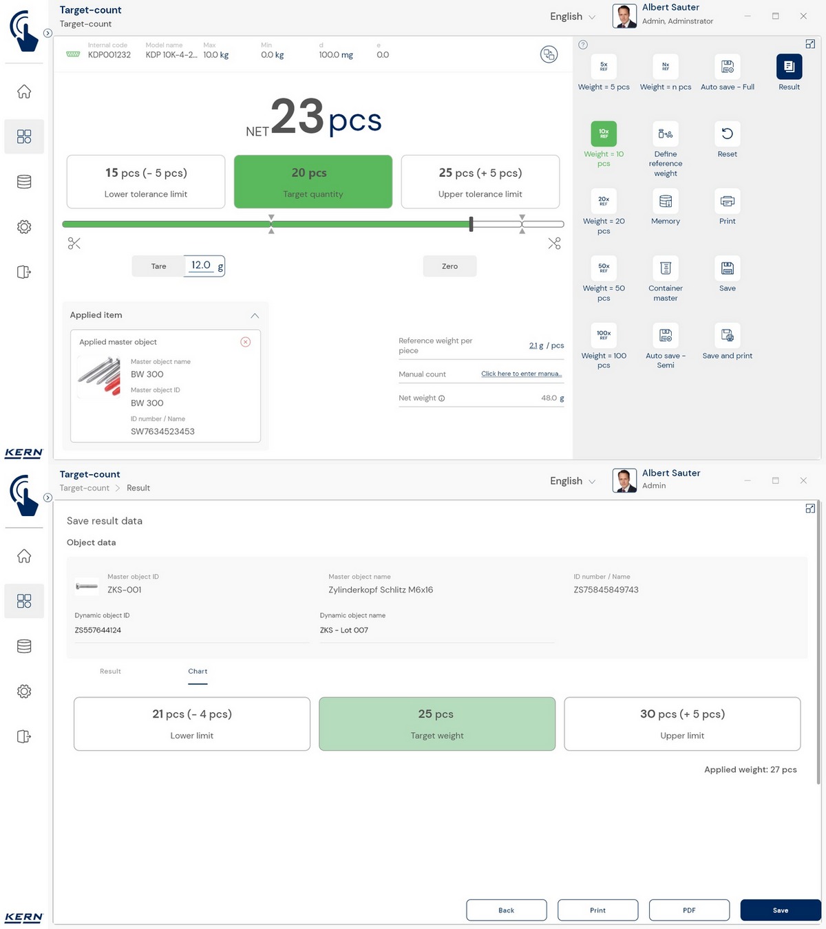 Software SET-33 - KERN (EasyTouch Target Count – Función de conteo por ...